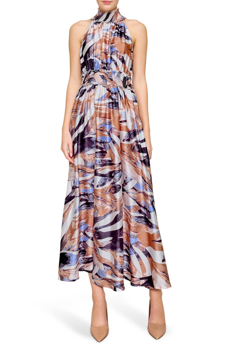 MELLODAY Printed Mock Neck Satin Maxi Dress | Nordstromrack