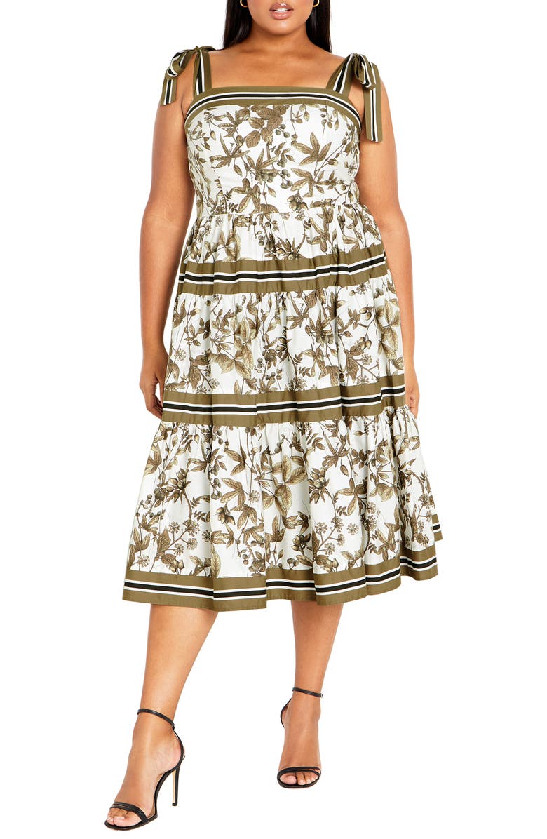 City Chic Alison Border Tie Strap Tiered Midi Sundress | Nordstromrack