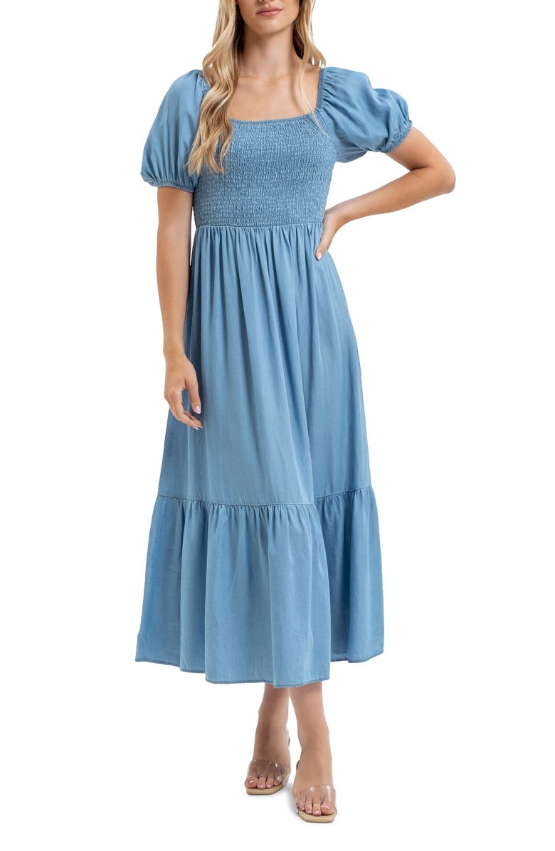 Blu Pepper Smocked Puff Sleeve Midi Dress | Nordstromrack