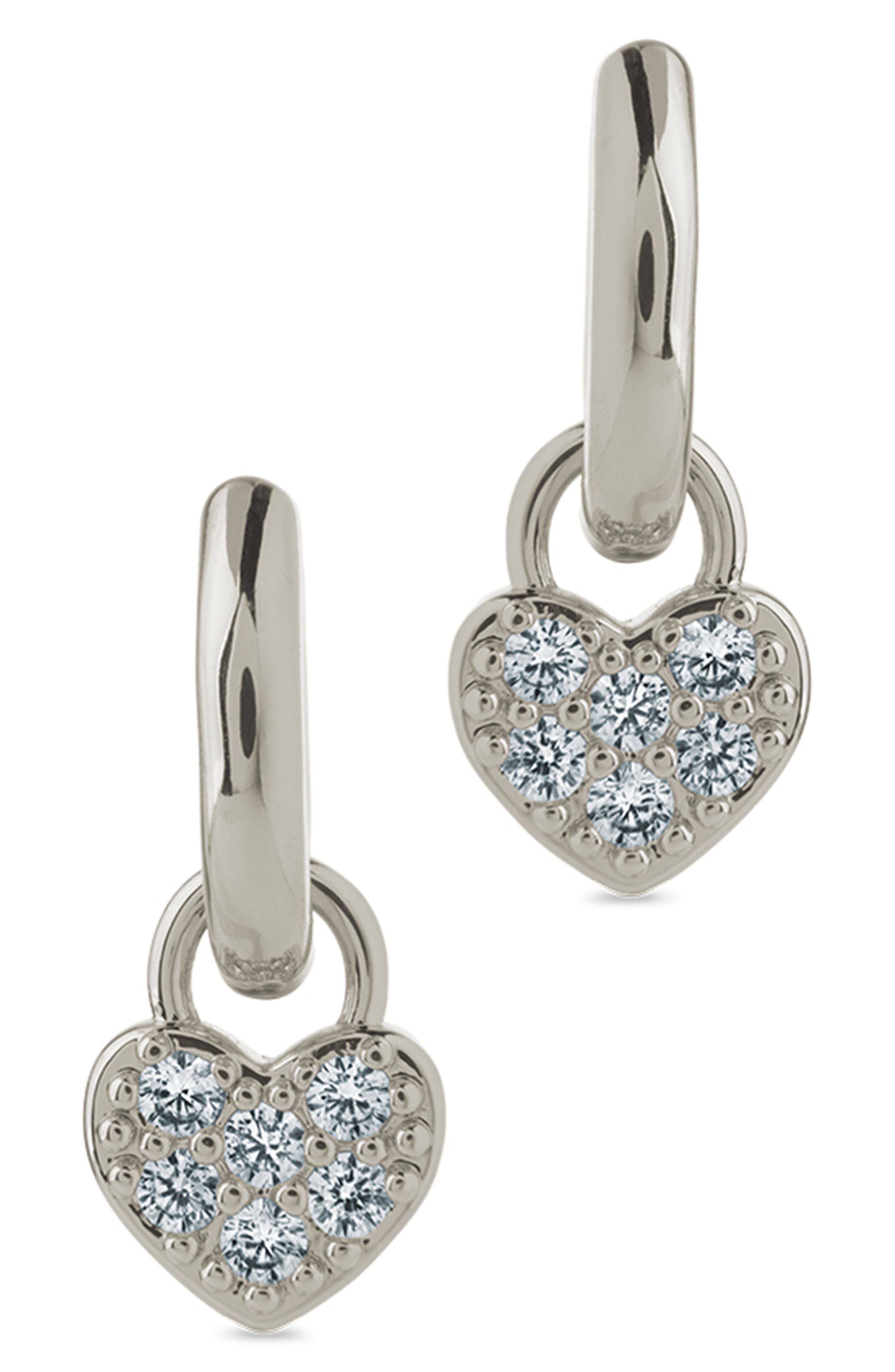 Sterling Forever Jeanette Pavé Cubic Zirconia Heart Drop Huggie Hoop ...