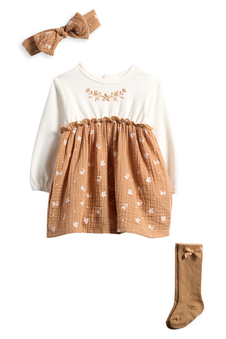 Long Sleeve Gauze Dress, Socks & Headband Set (Women) | Nordstromrack