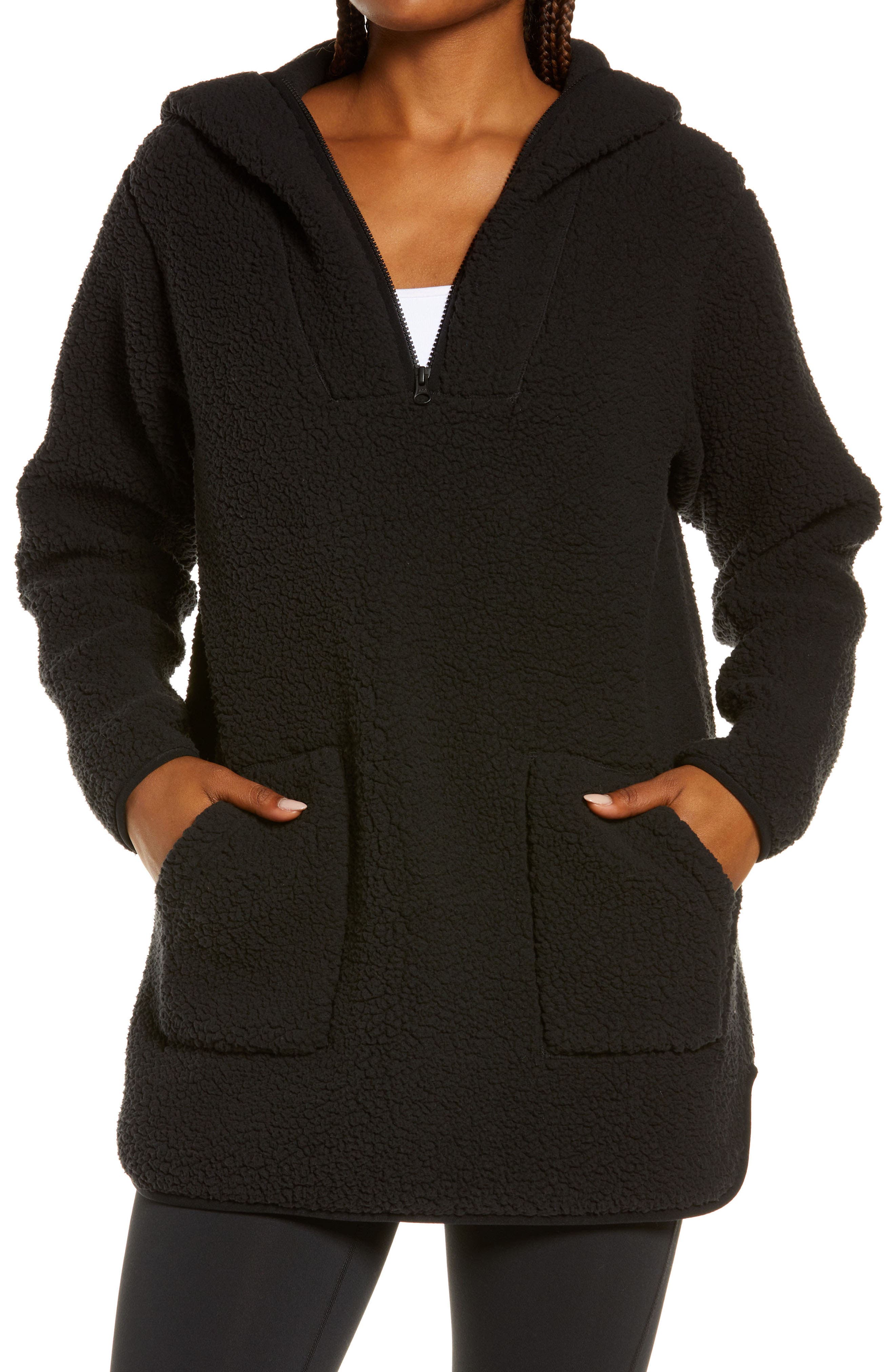 Zella Faux Shearling Pullover Hoodie | Nordstrom