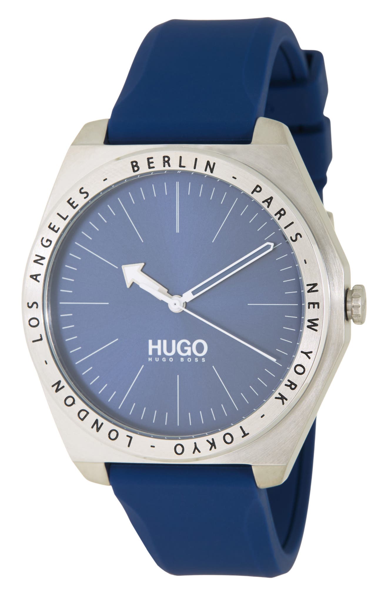 HUGO Act Stainless Steel Case Rubber Strap Watch, 43mm | Nordstromrack