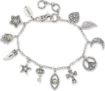 SAMUEL B. Sterling Silver & 18K Yellow Gold Faith Charm Bracelet ...