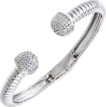 BY ADINA EDEN Pave Double Ball Open Claw Ridged Bangle Bracelet | Nordstrom