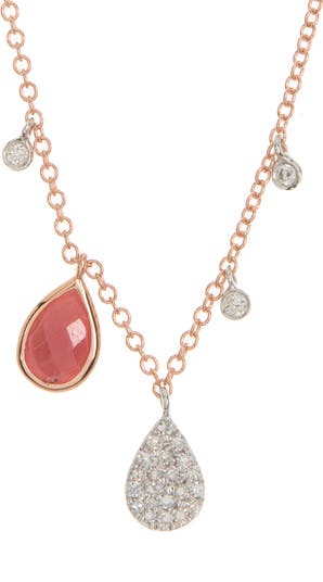 Meira T 14K Rose Gold Rhodonite & Pavé Diamond Necklace | Nordstromrack