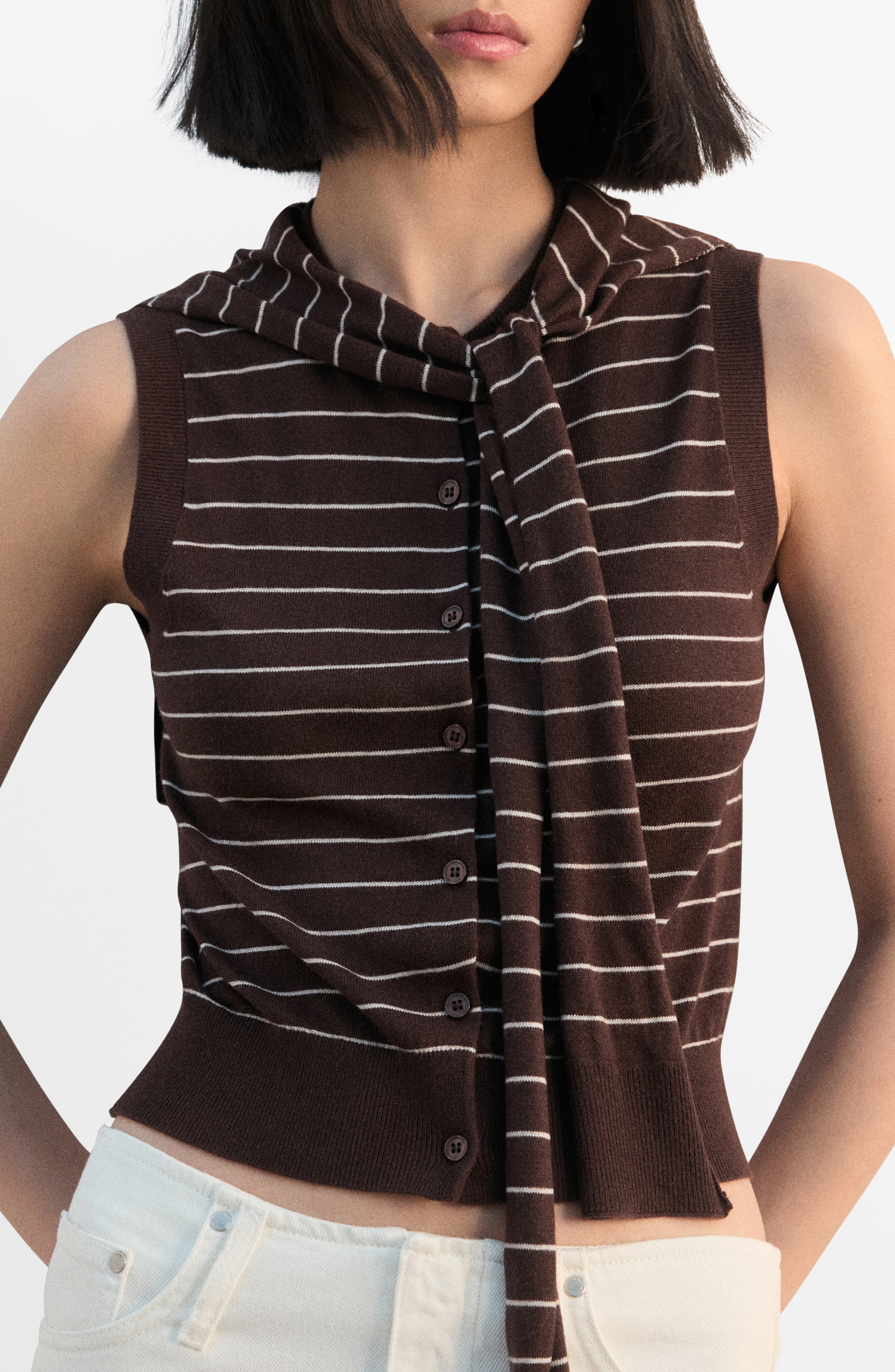 MANGO Tie Neck Sweater Vest | Nordstrom
