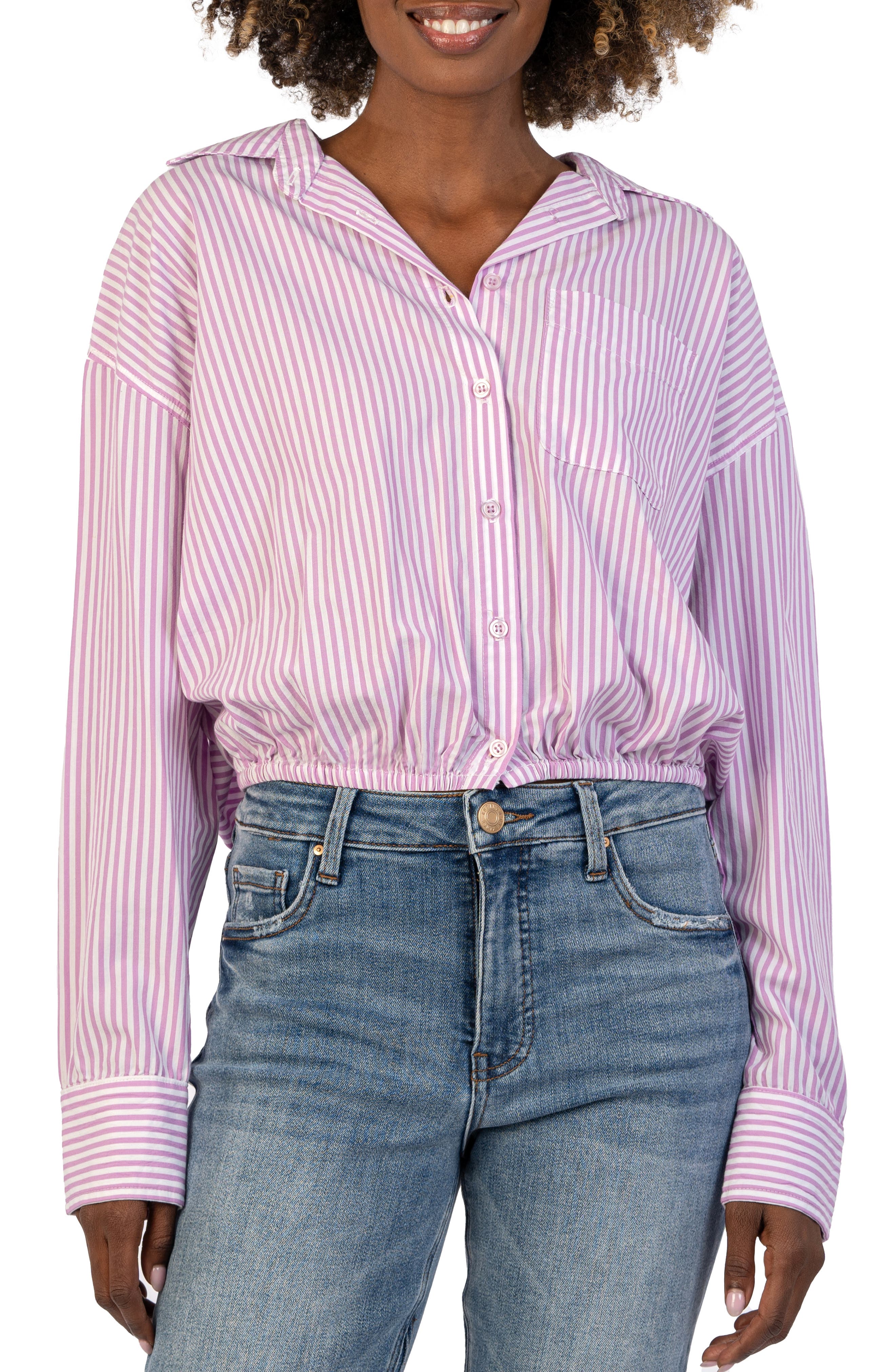KUT from the Kloth Presley Stripe Crop Button-Up Shirt | Nordstrom