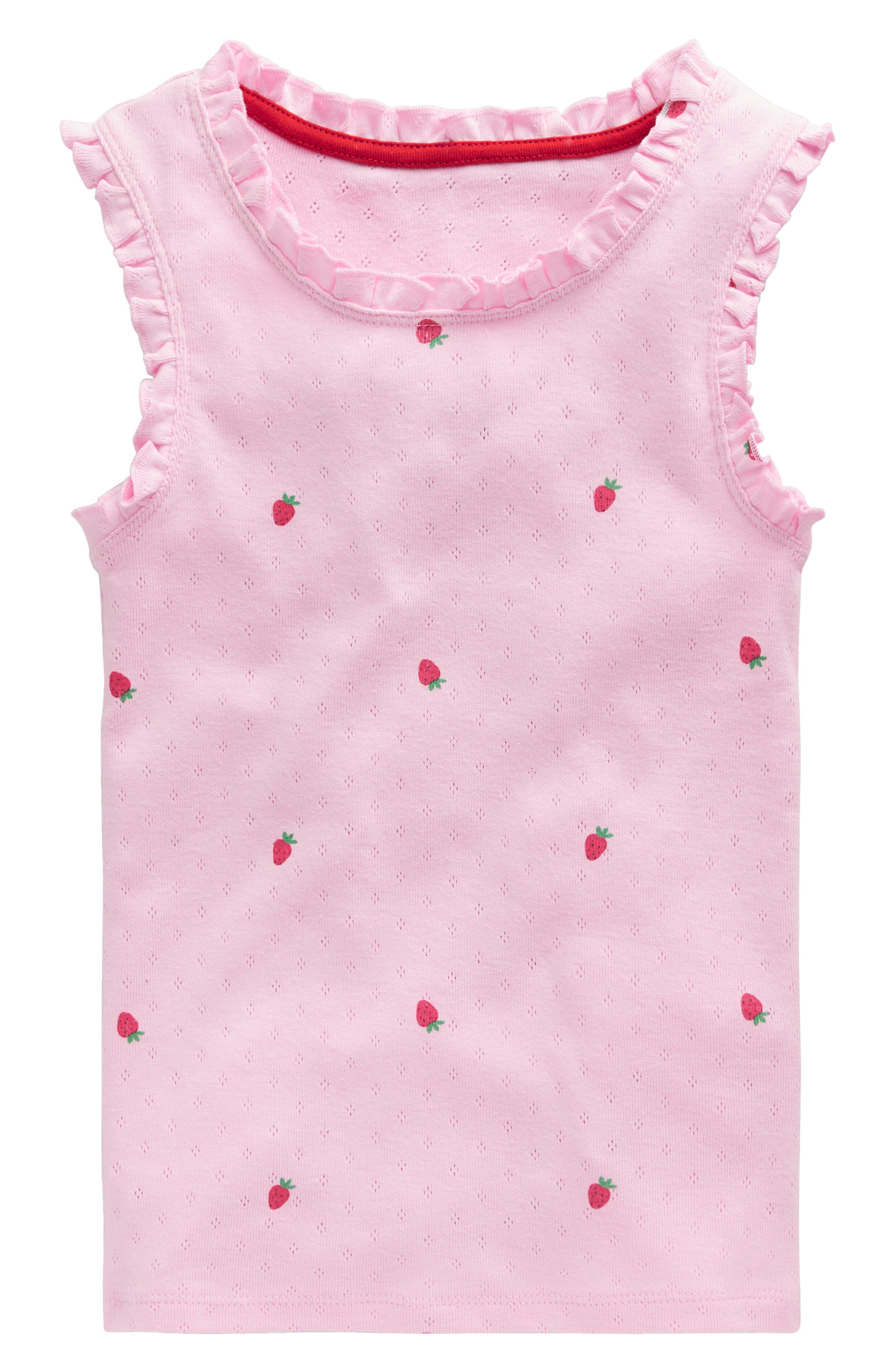 Mini Boden Kids' Strawberry Print Pointelle Cotton Tank | Nordstromrack