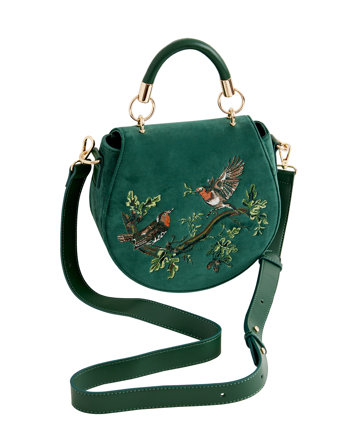 Fable England Robin Love Embroidered Saddle Bag Fern Green Velvet ...