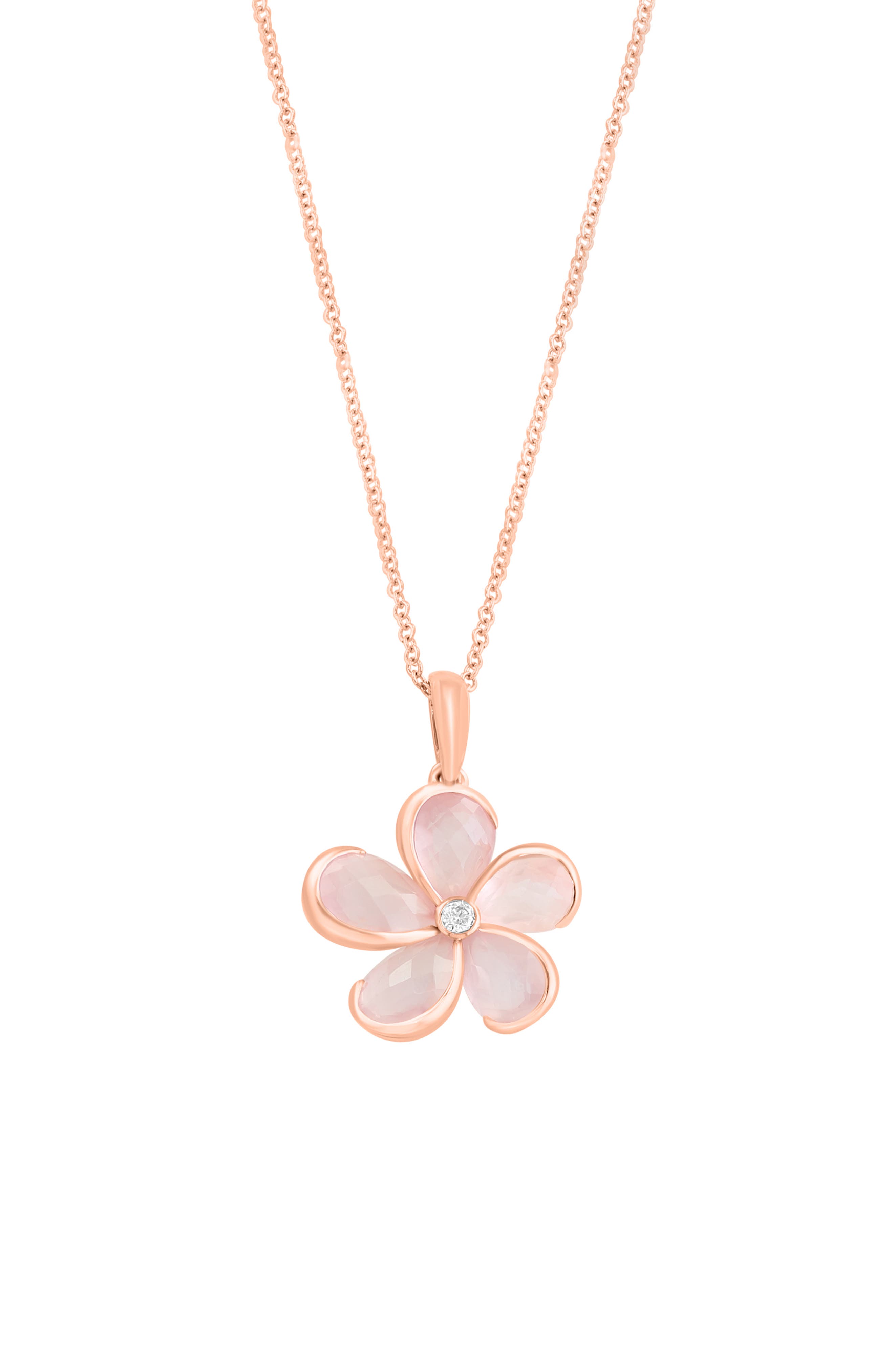 EFFY 14K Rose Gold Rose Quartz & Diamond Flower Pendant Necklace - 0 ...