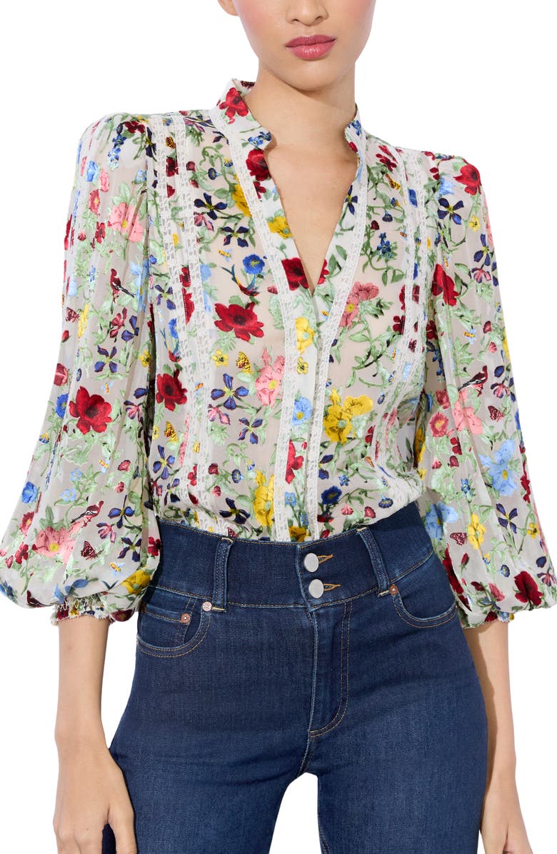 Alice + Olivia Arlette Floral Print Blouson Sleeve Shirt | Nordstromrack