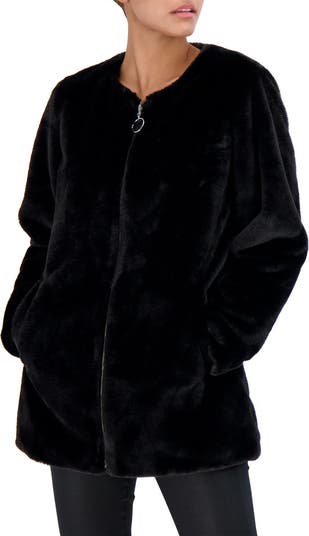 Sebby Collection Collarless Reversible Faux Fur Jacket | Nordstromrack