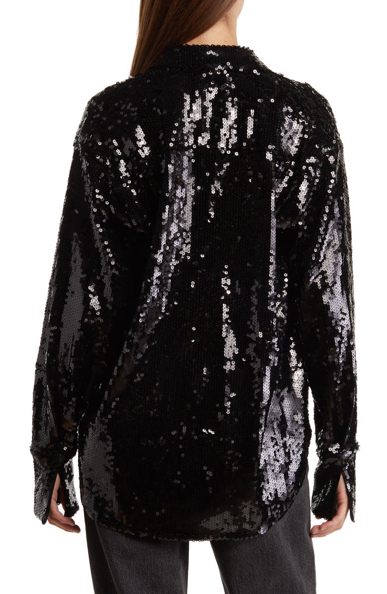 Good American Sequin Long Sleeve Button-Up Shirt | Nordstromrack