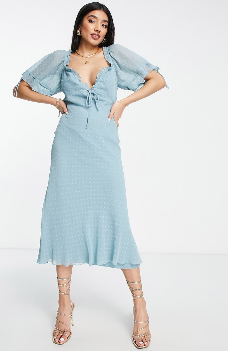 ASOS DESIGN Textured Dot Midi Dress | Nordstromrack