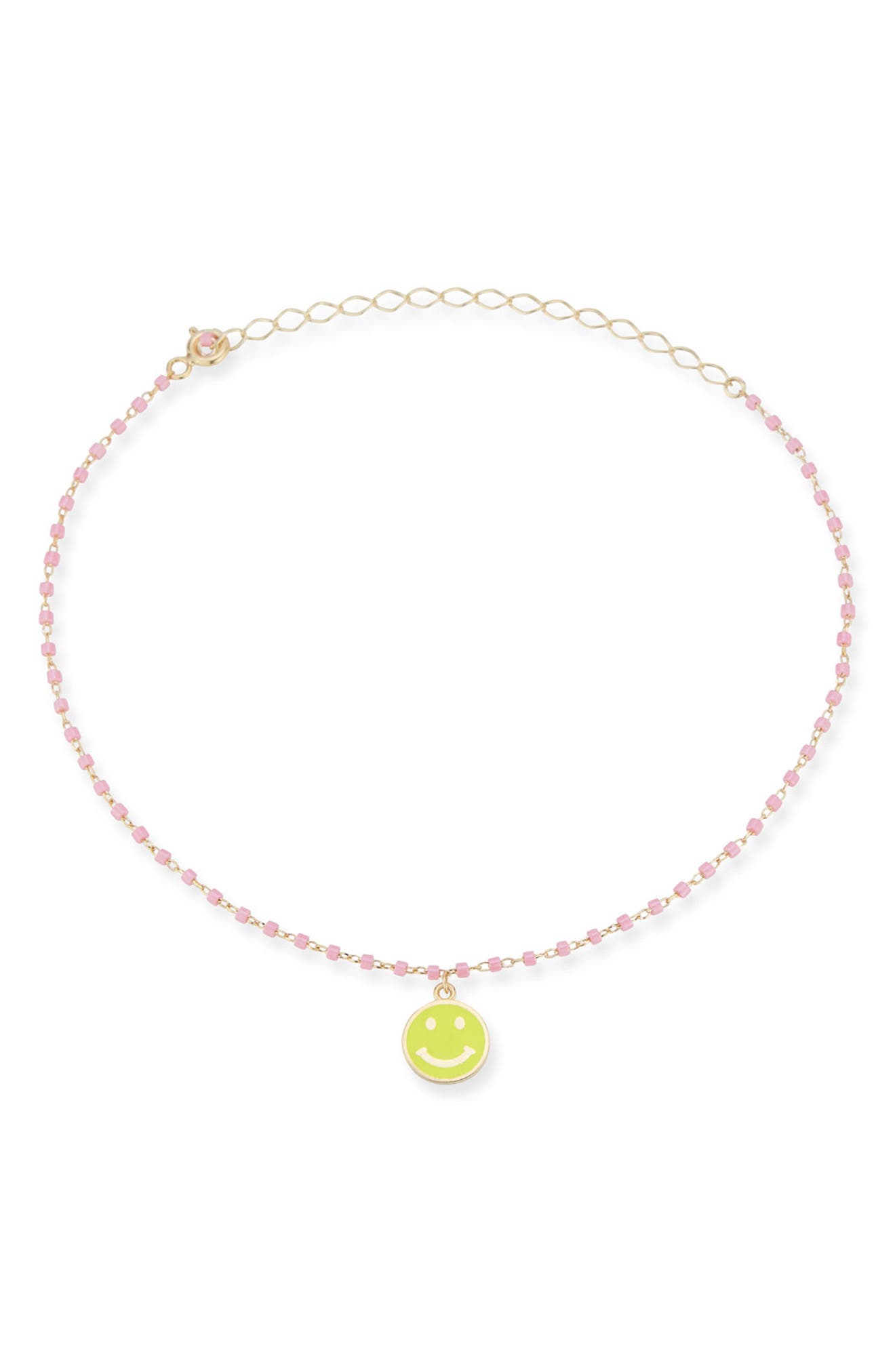 SPHERA MILANO 14K Yellow Gold Vermeil Beaded Smiley Face Anklet ...