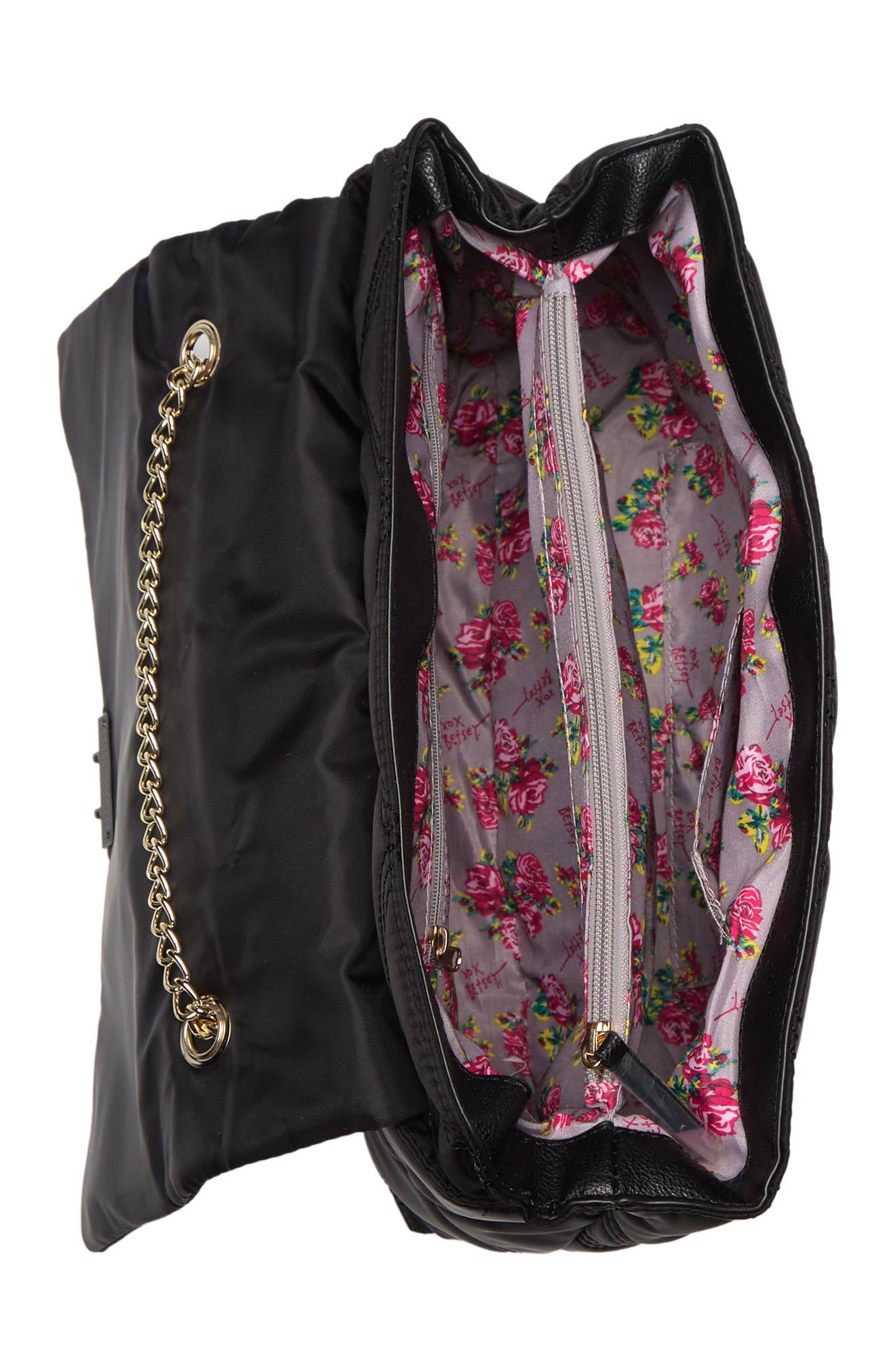 Betsey Johnson Nylon Flap Shoulder Bag & Snake Embossed Pouch Set ...