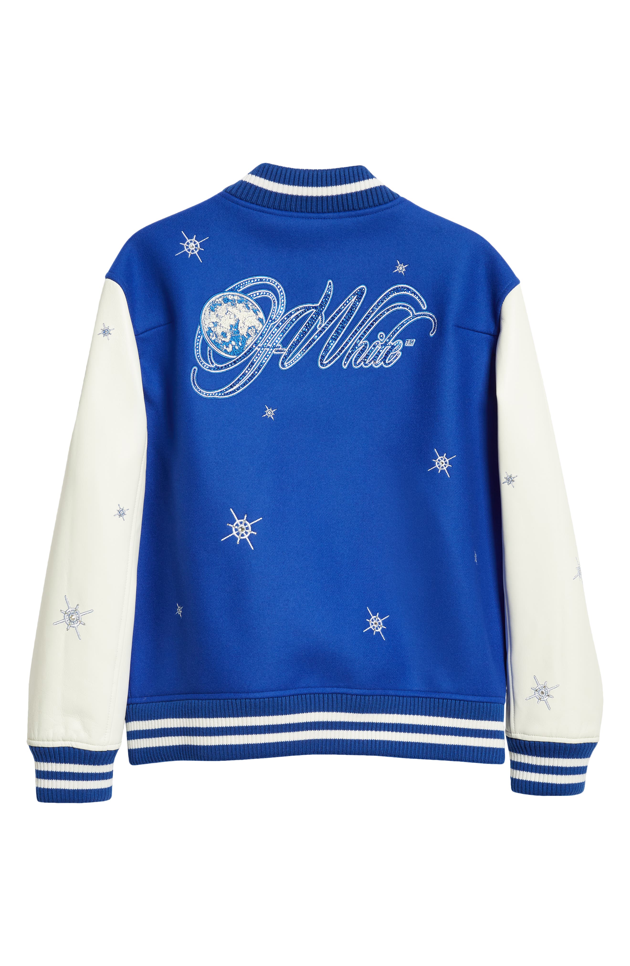 Off-White Bling Stars Leather & Virgin Wool Blend Varsity Jacket ...