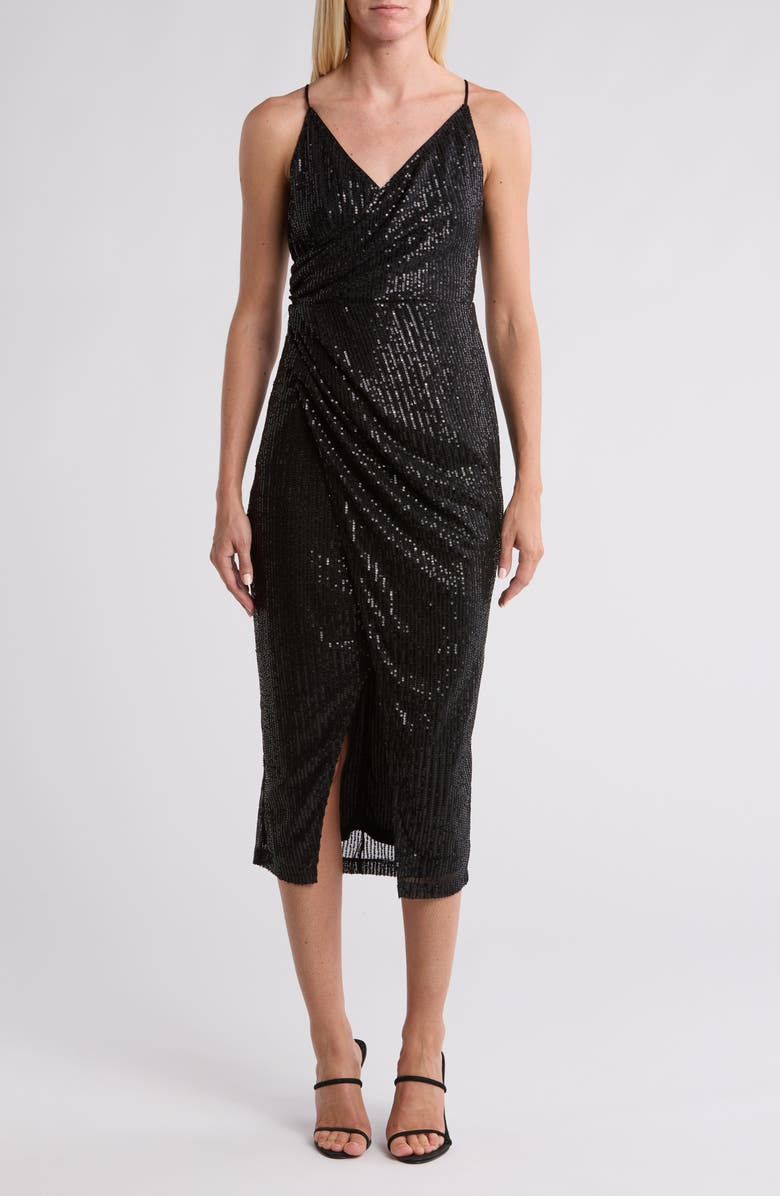 AREA STARS Sequin Ruched Midi Dress | Nordstromrack
