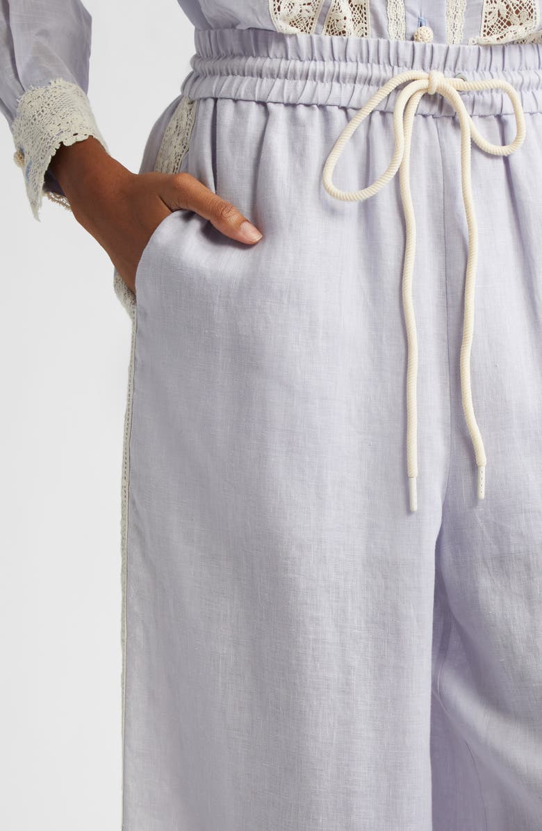 Zimmermann Everley Lace Detail Linen Wide Leg Pants | Nordstromrack