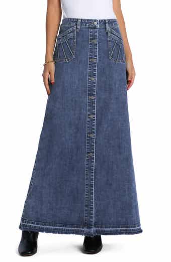 EDIKTED Elowyn Denim Maxi Skirt with Back Slit Detail EDIKTED Elowyn Denim Maxi Skirt with Back Slit Detail