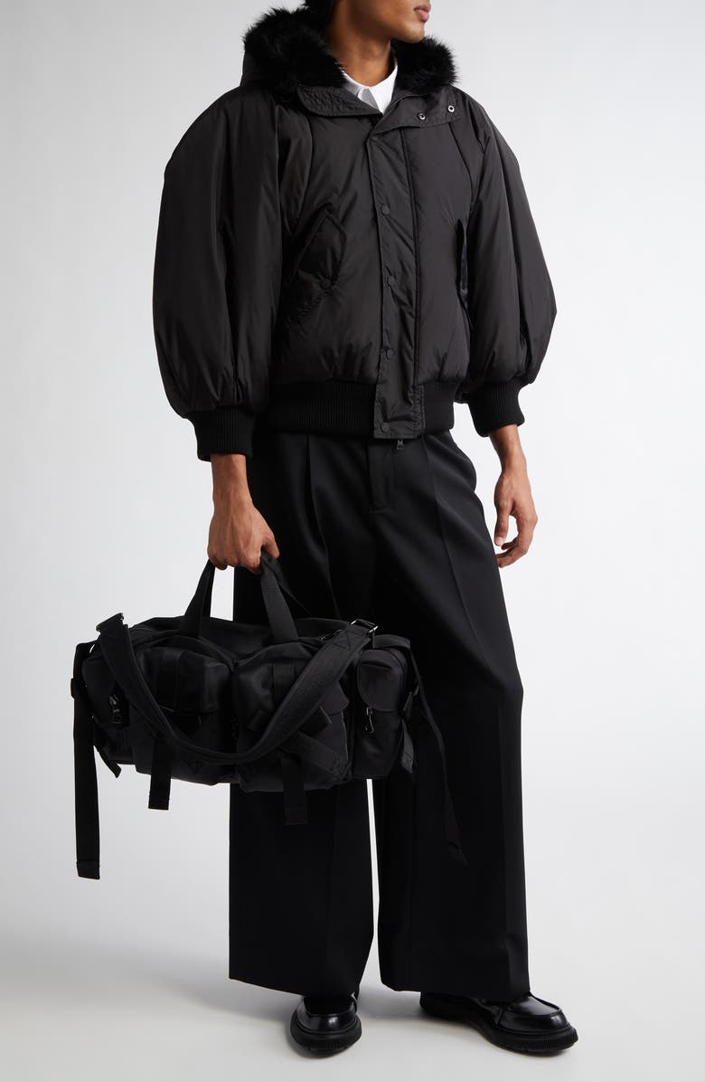 Simone Rocha Puff Sleeve Bomber Jacket with Faux Fur Trim Hood ...