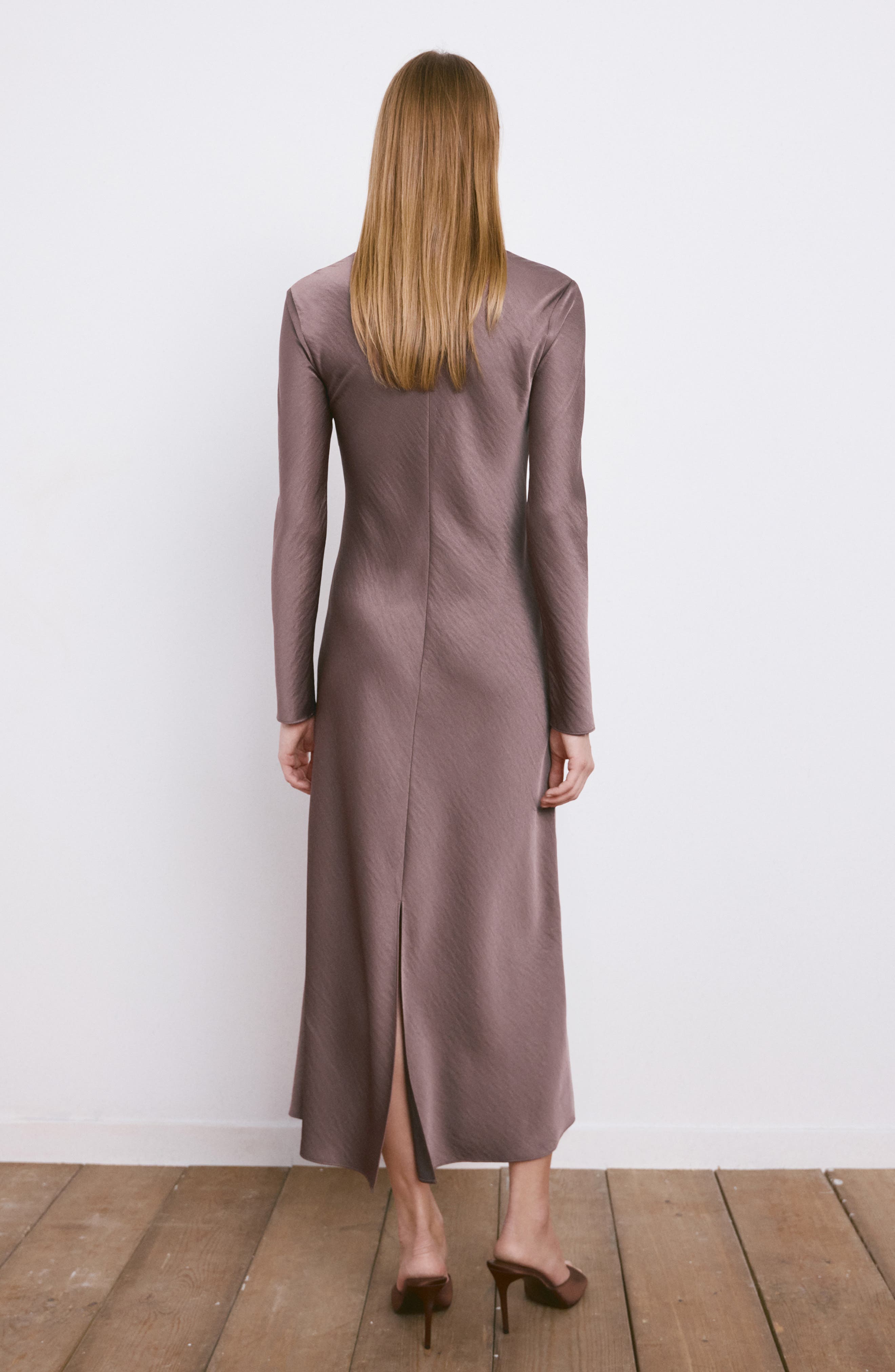 MANGO Long Sleeve Textured Satin Midi Dress | Nordstrom
