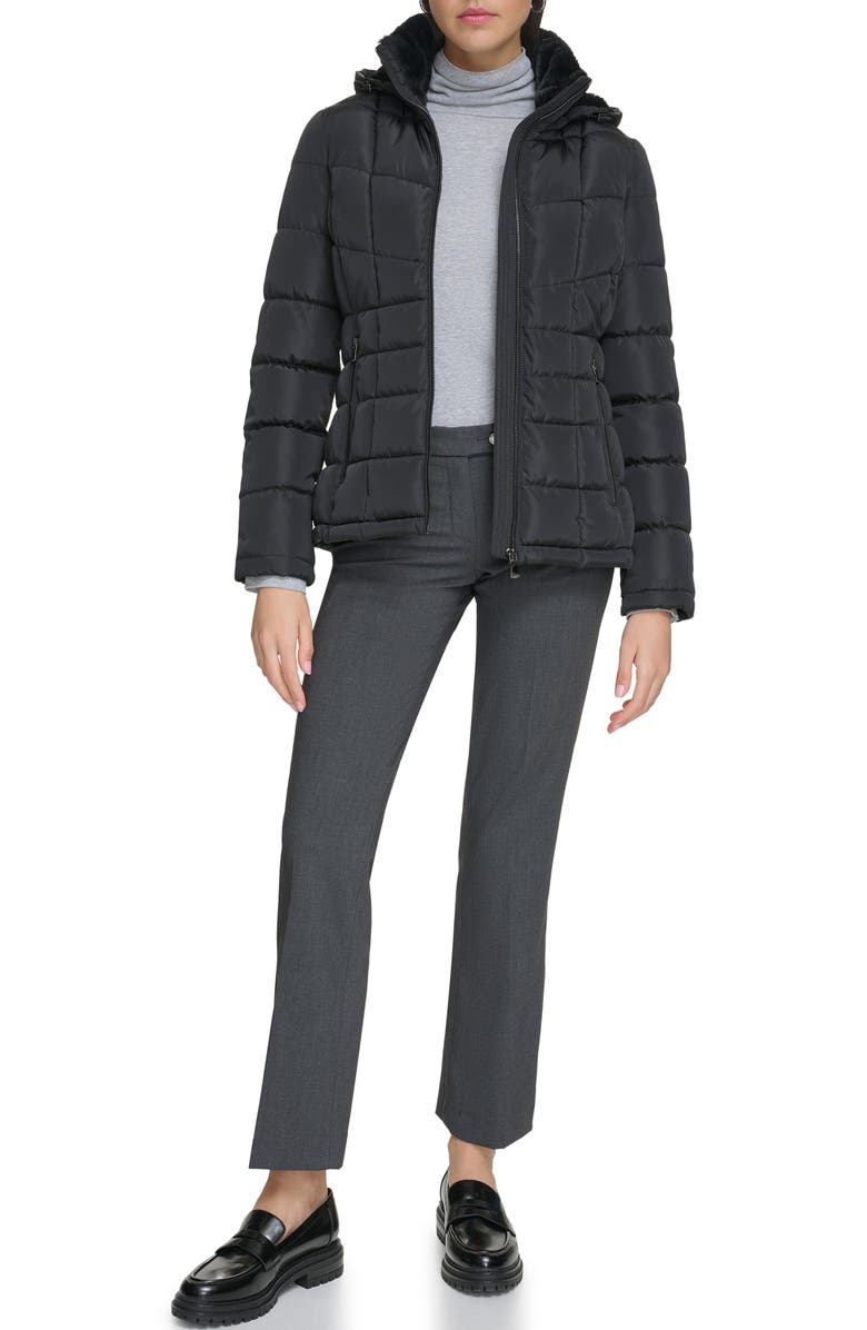 Calvin Klein Water Resistant Puffer Jacket with Faux Fur Lining ...