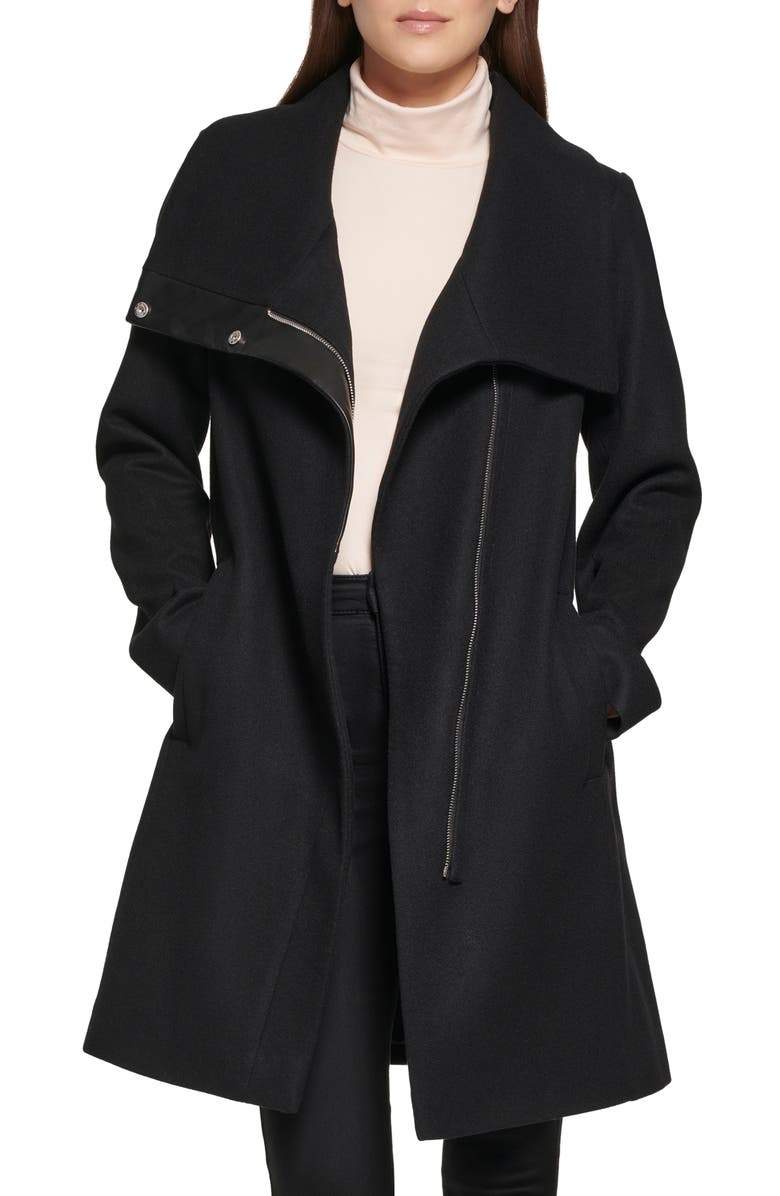 Kenneth Cole Melton Faux Leather Trim Wool Blend Coat | Nordstromrack