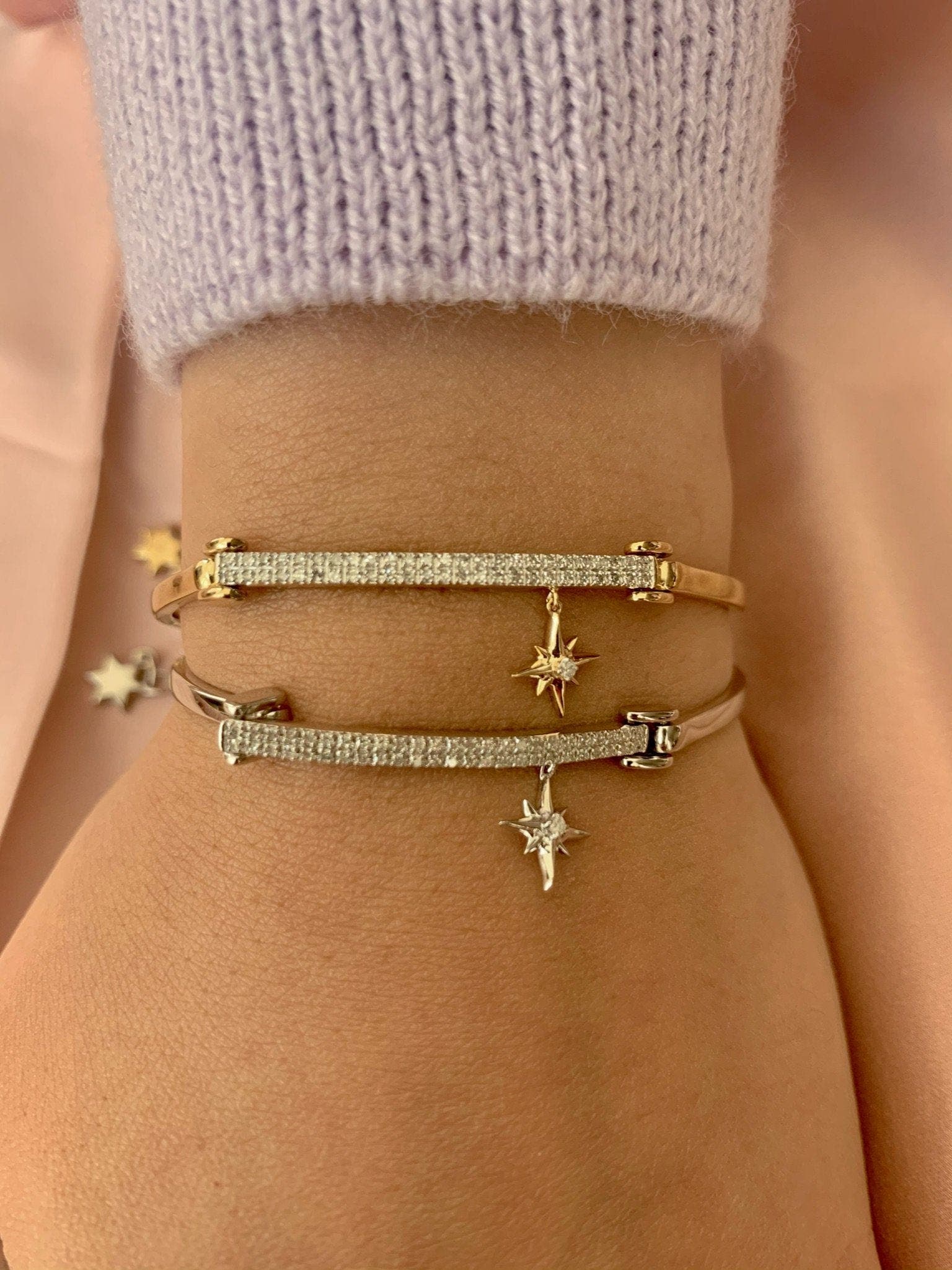 LuvMyJewelry Little North Star Sterling Silver Diamond Bar Bangle ...