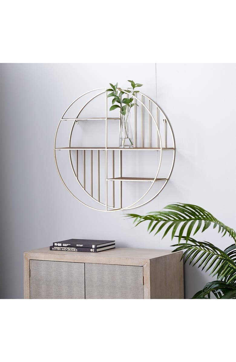 GINGER BIRCH STUDIO Gold Metal & Wood Round Wall Shelf - 28" X 28 ...
