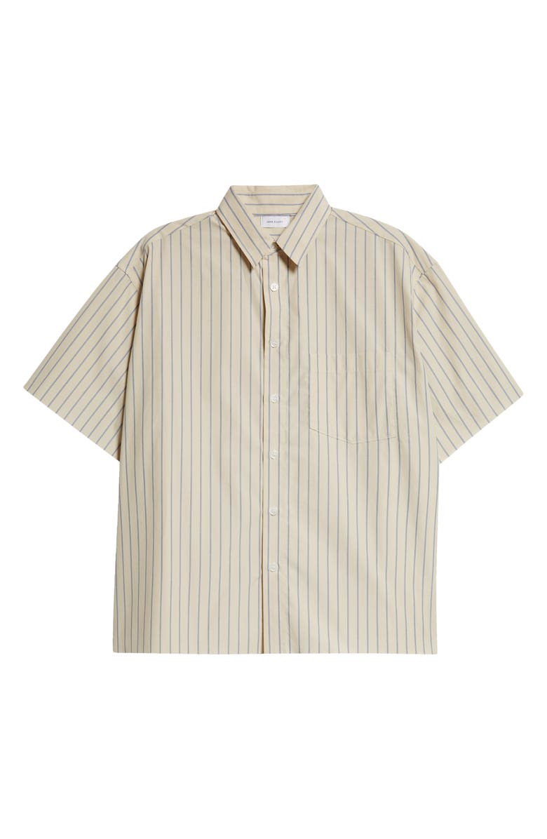 John Elliott Stripe Short Sleeve Cotton Poplin Button-Up Shirt ...