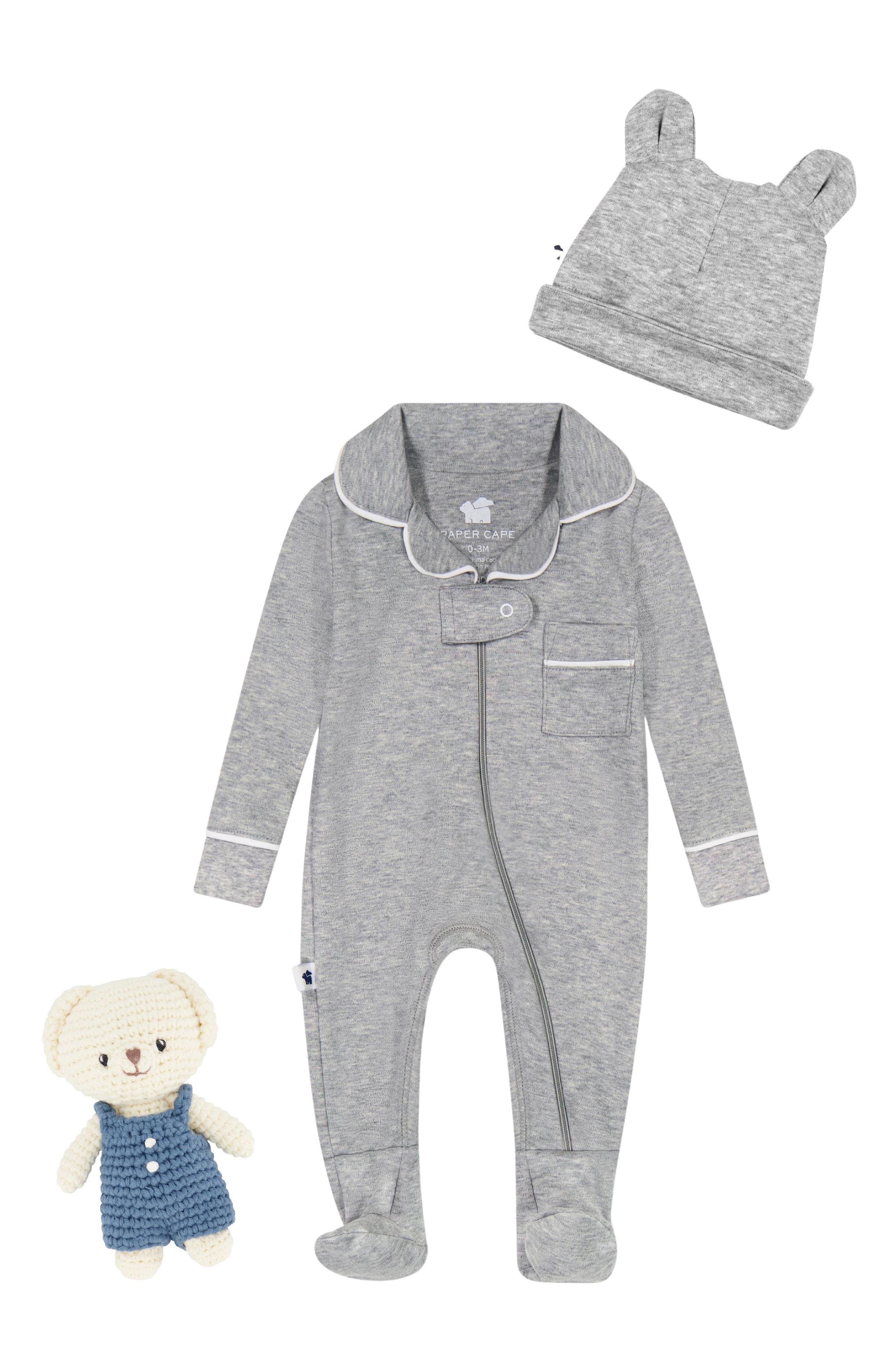 Paper Cape Deluxe Pima Cotton Footie Pajamas, Beanie & Organic Cotton ...
