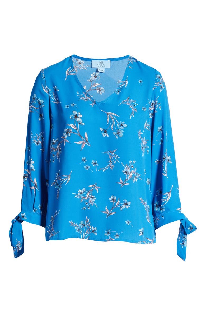 CeCe Painterly Bouquet Tie Sleeve Blouse | Nordstromrack