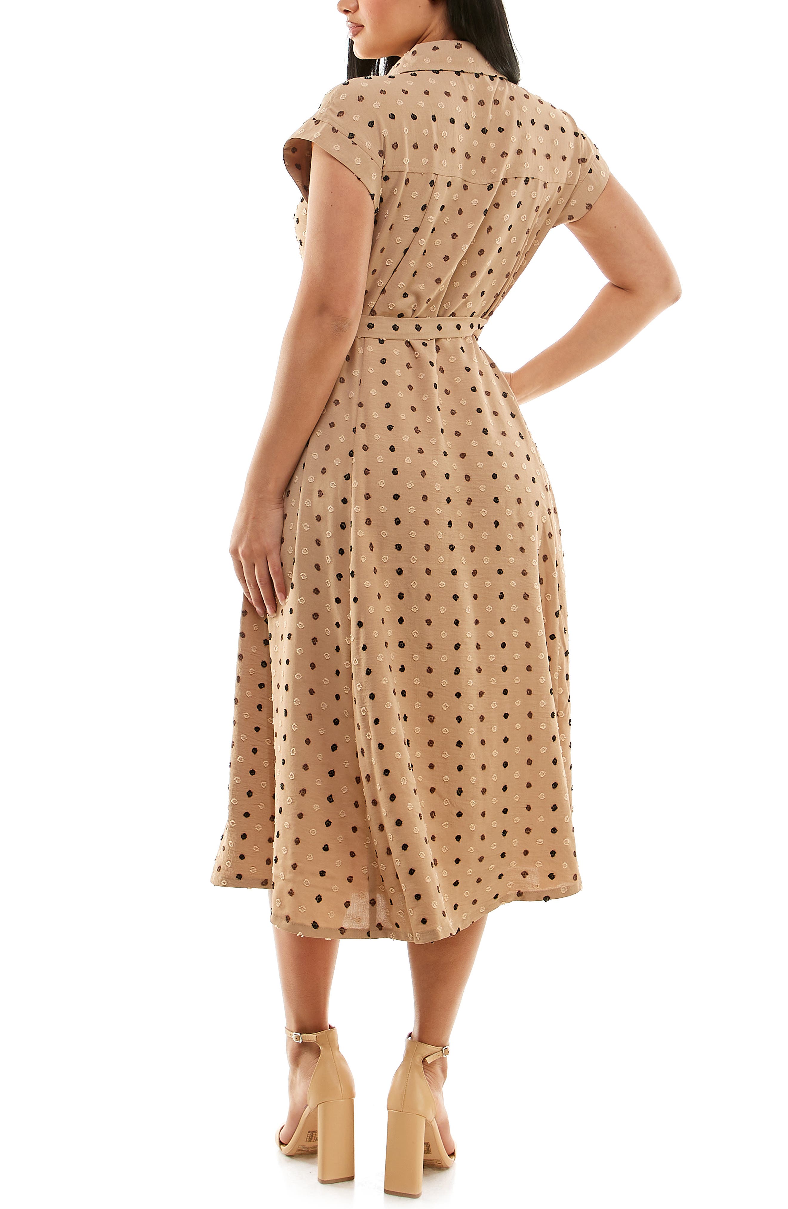 Nina Leonard Swiss Dot Cap Sleeve Midi Shirtdress | Nordstromrack