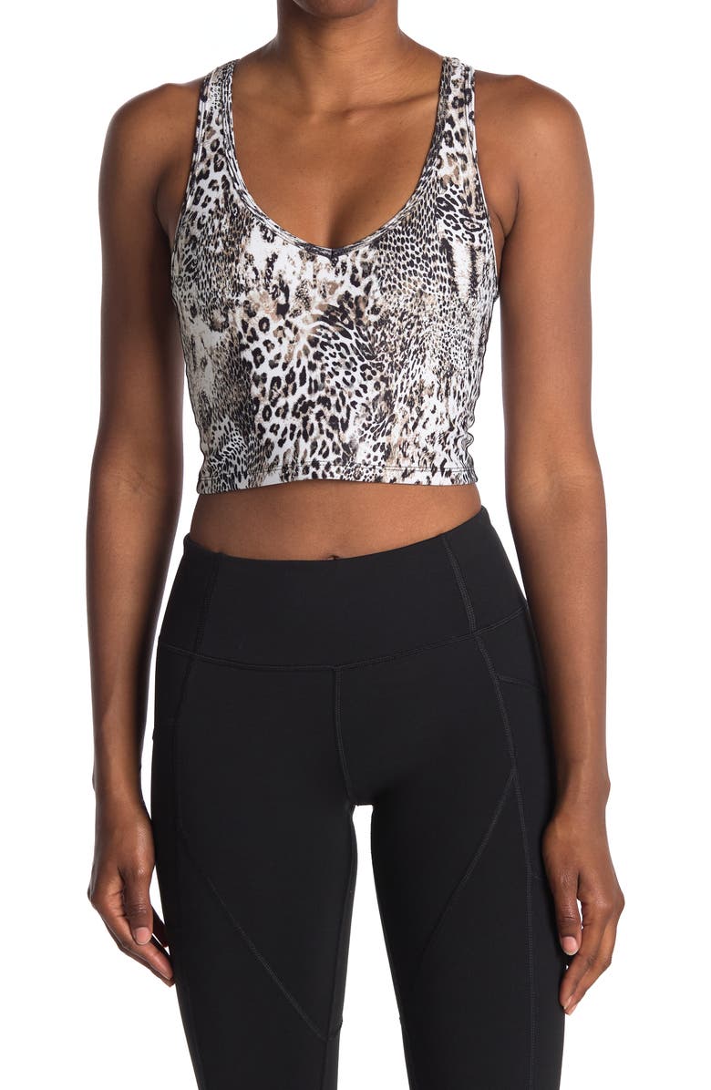 Kensie V-Neck Snow Leopard Print Long Line Sports Bra | Nordstromrack