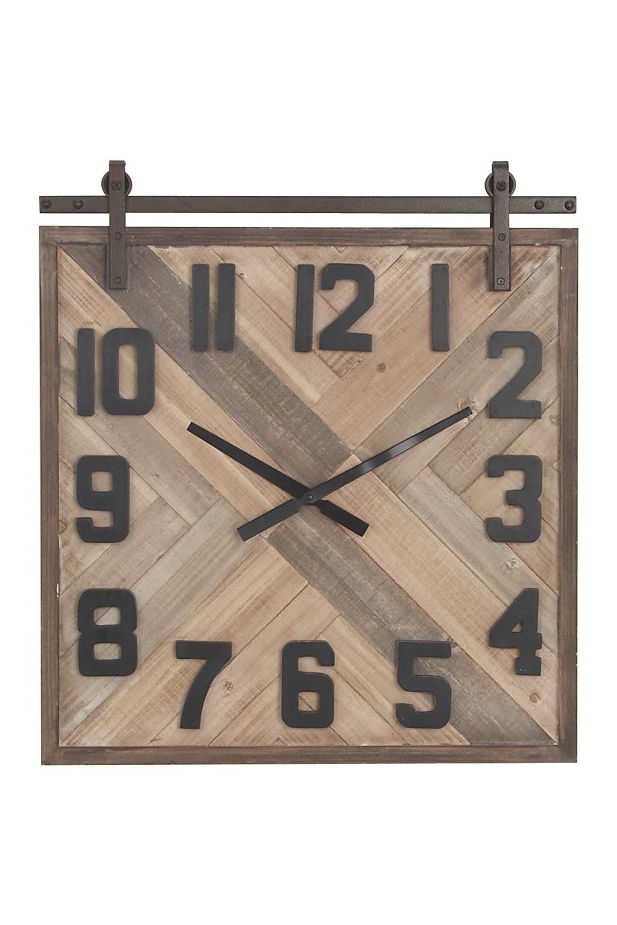 WILLOW ROW Brown Wood Sliding Barn Door Style Wall Clock | Nordstromrack