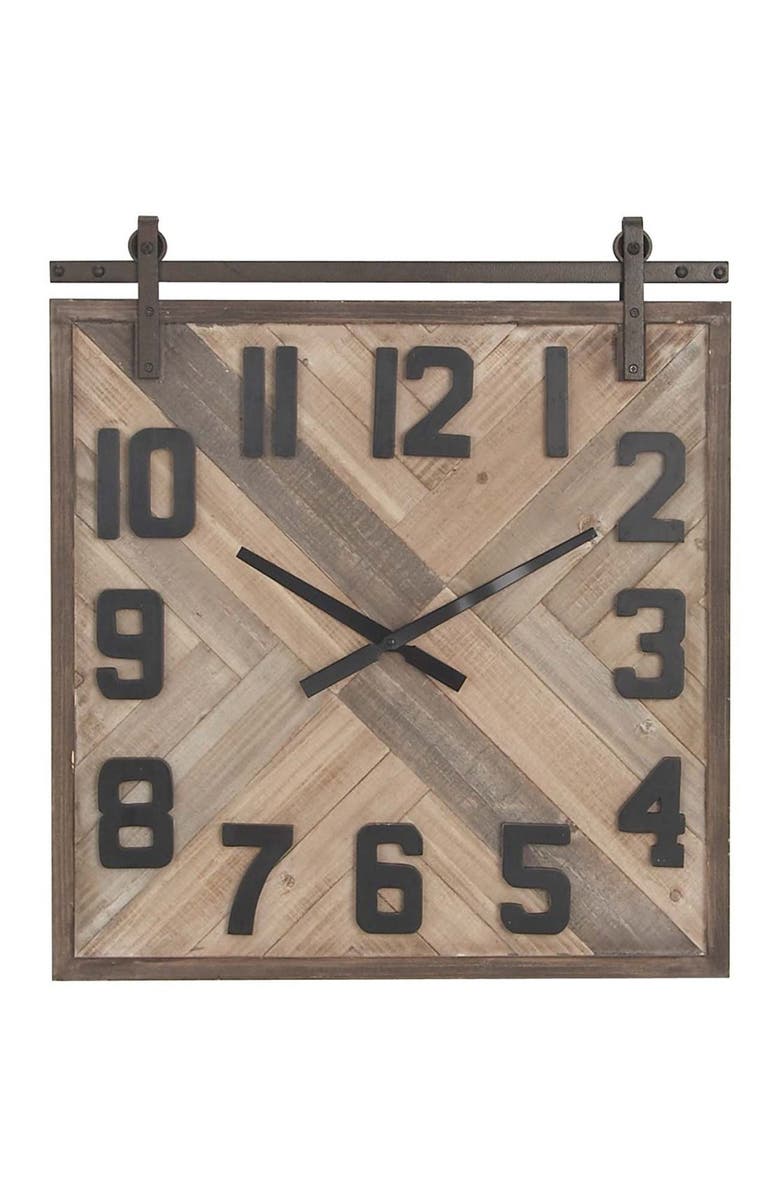 WILLOW ROW Brown Wood Sliding Barn Door Style Wall Clock | Nordstromrack