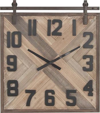 WILLOW ROW Brown Wood Sliding Barn Door Style Wall Clock | Nordstromrack