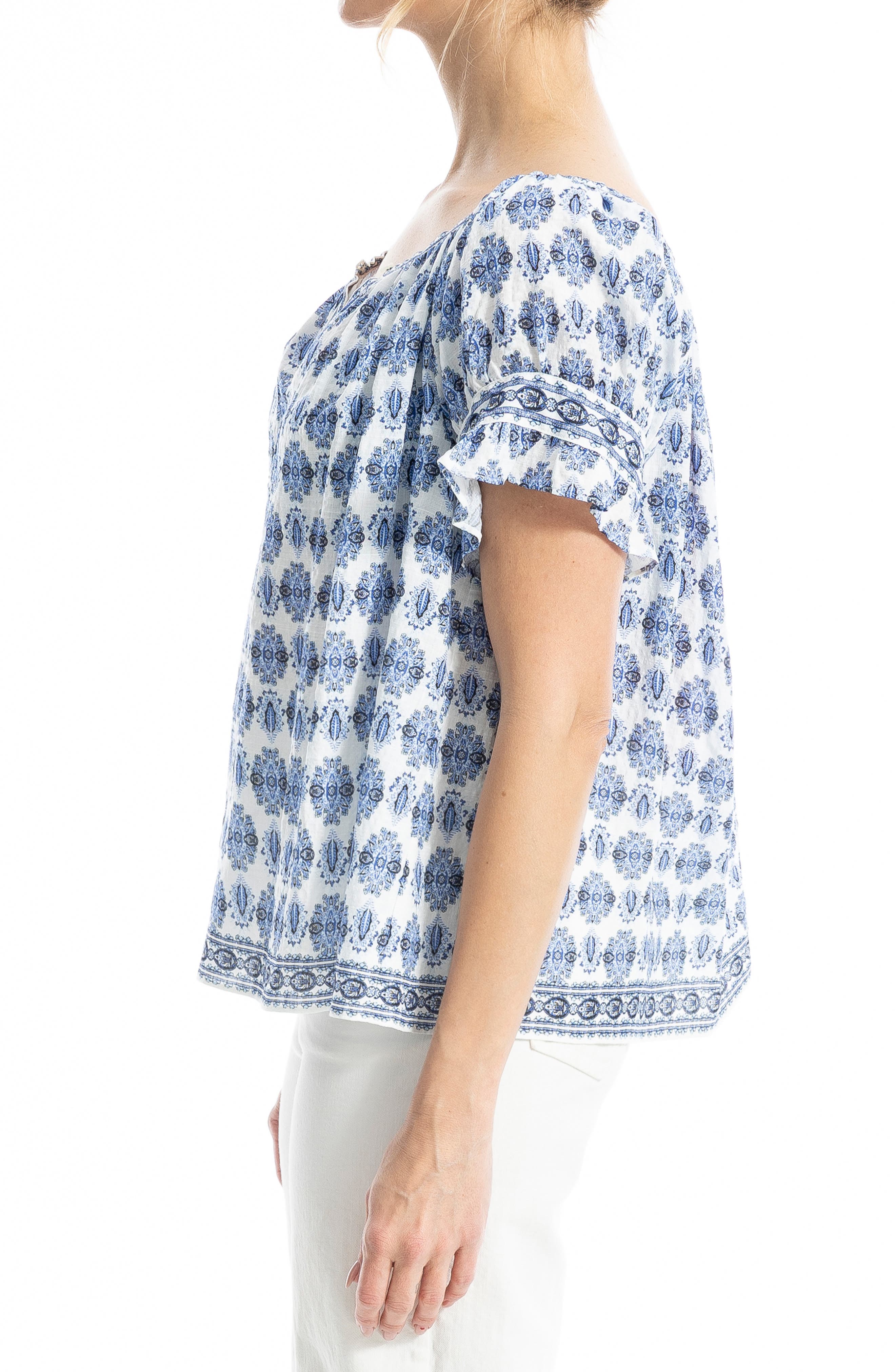 MAX STUDIO Split Neck Ruffle Sleeve Top | Nordstromrack