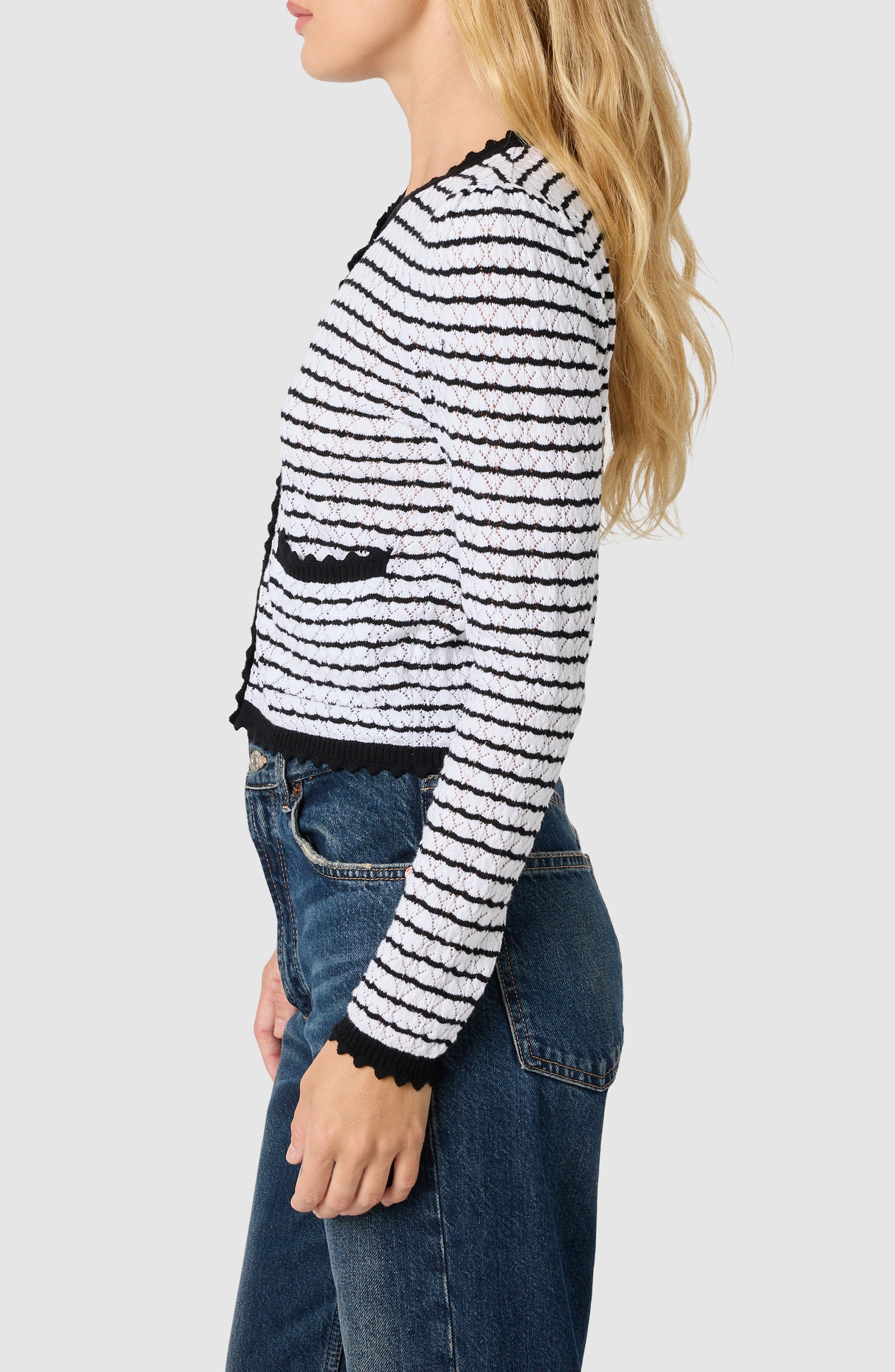 Stripe Scalloped Cotton Crop Cardigan (Women) | Nordstromrack
