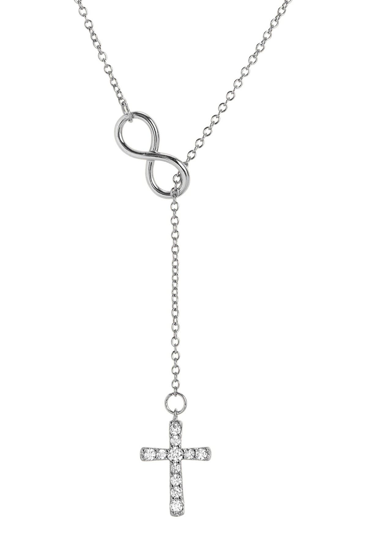 SAVVY CIE JEWELS Sterling Silver CZ Infinity Cross Lariat Necklace ...