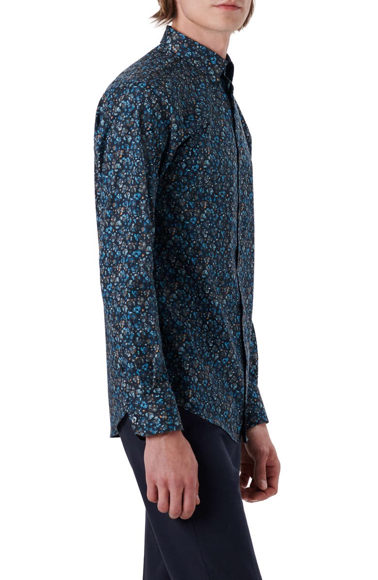 Bugatchi Shaped Fit Floral Print Stretch Cotton Button-Up Shirt ...
