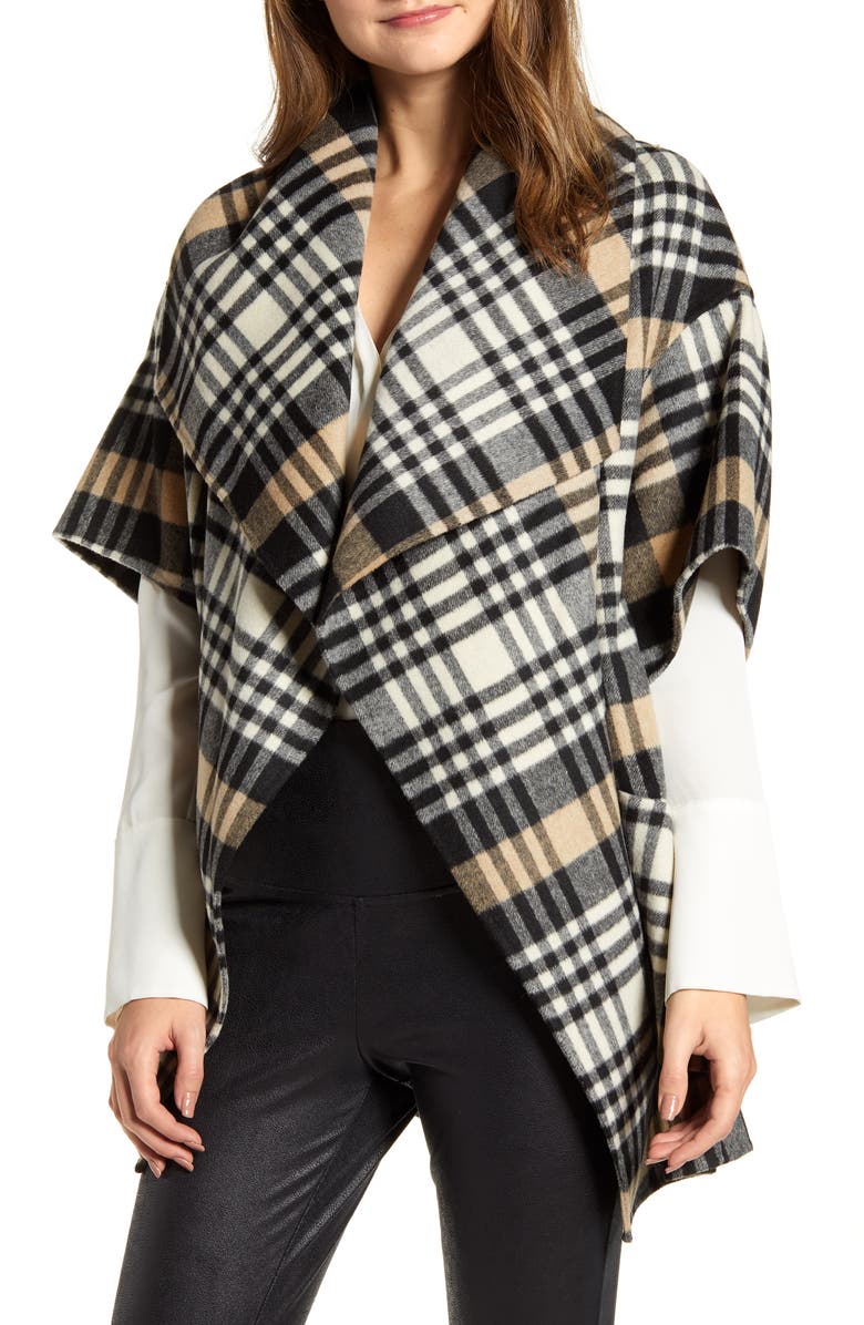 LAMARQUE Penelope Plaid Cascade Wool Blend Cape Coat | Nordstrom