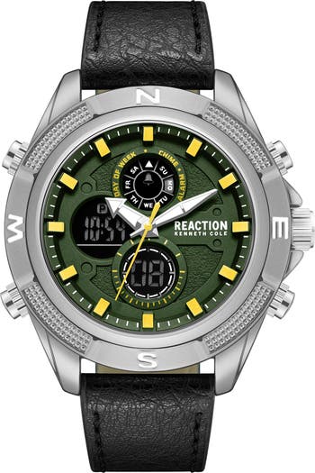 Kenneth Cole Reaction Analog & Digital Faux Leather Strap Watch, 48.2mm ...