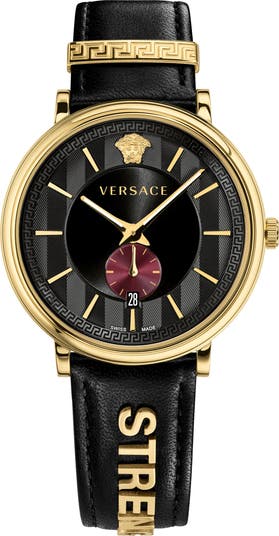 Versace Manifesto - Strength Leather Strap Watch, 42mm | Nordstromrack
