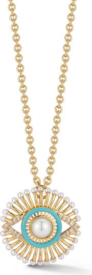 CHLOE AND MADISON Faux Pearl Evil Eye Pendant Necklace | Nordstromrack