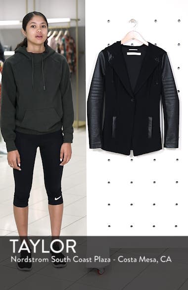 Blanc Noir Hooded Moto Blazer with Faux Leather Sleeves | Nordstrom