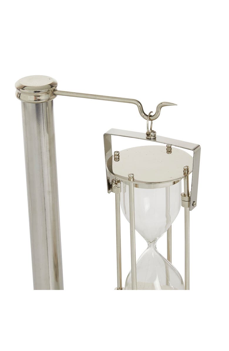 WILLOW ROW Silver Brass Hanging Sand Timer on Rectangular White Marble ...