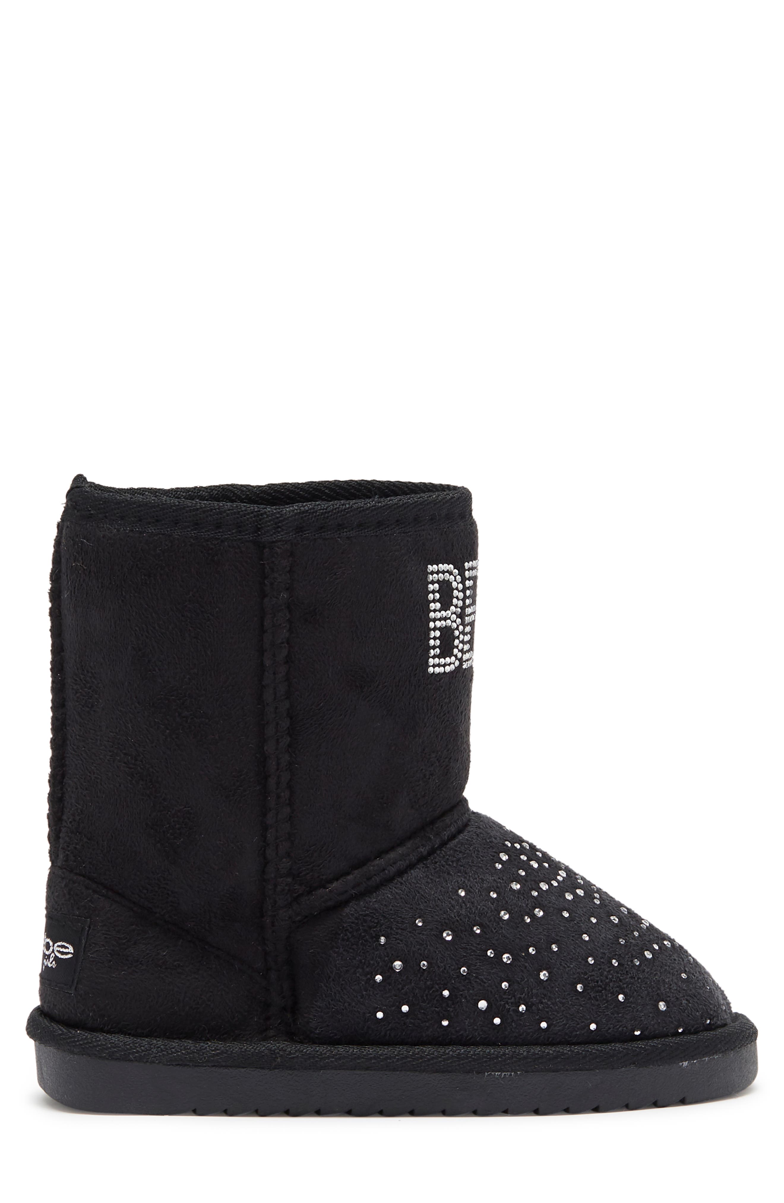bebe Rhinestone Logo Faux Fur Lined Pull-On Boot | Nordstromrack